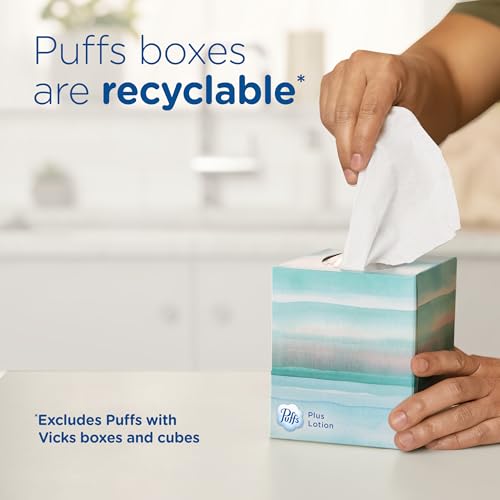 Puffs Plus Lotion Facial Tissues, 8 Family Boxes, 124 Facial Tissues per Box, Allergies and Colds