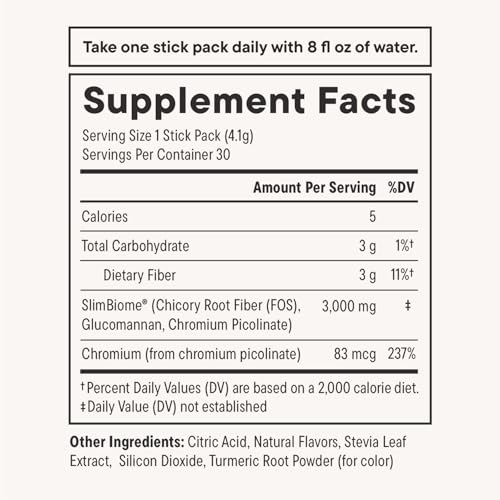 Daily Nouri FeelFull Prebiotic Fiber Drink Mix with Glucomannan & Chromium | for Natural Feeling of Fullness, Appetite & Cravings Support, Gut Microbiome & Metabolic Health | 30 Stick Packs