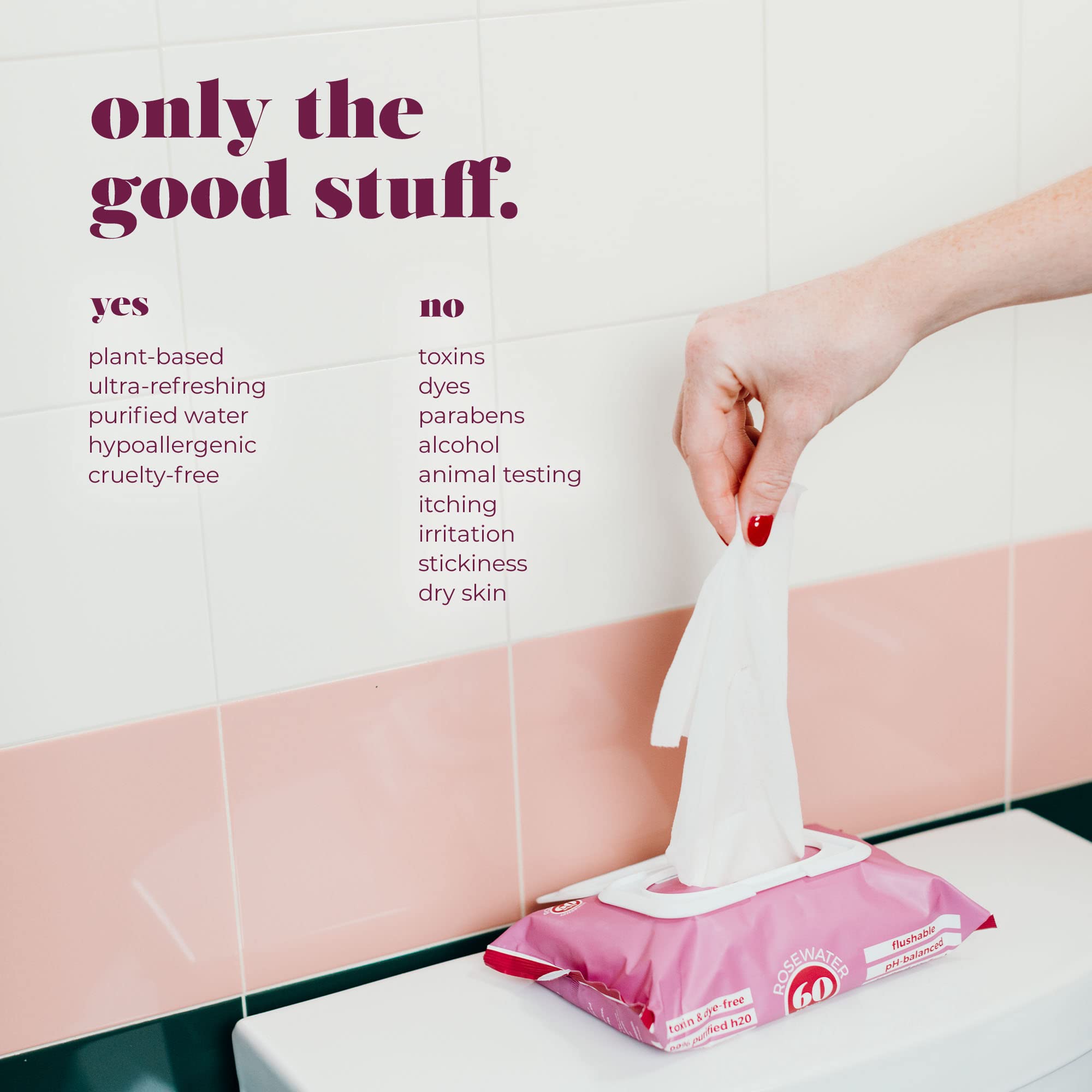 Goodwipes Flushable Butt Wipes Made with Vitamin E & Aloe - Soft & Gentle Wet Wipe Dispenser for Home Use, Septic & Sewer Safe - Largest Adult Toilet Towelettes - Rosewater, 360 Count (6 Packs)