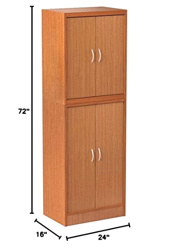 Hodedah 4 Door Kitchen Pantry with Four Shelves, Cherry