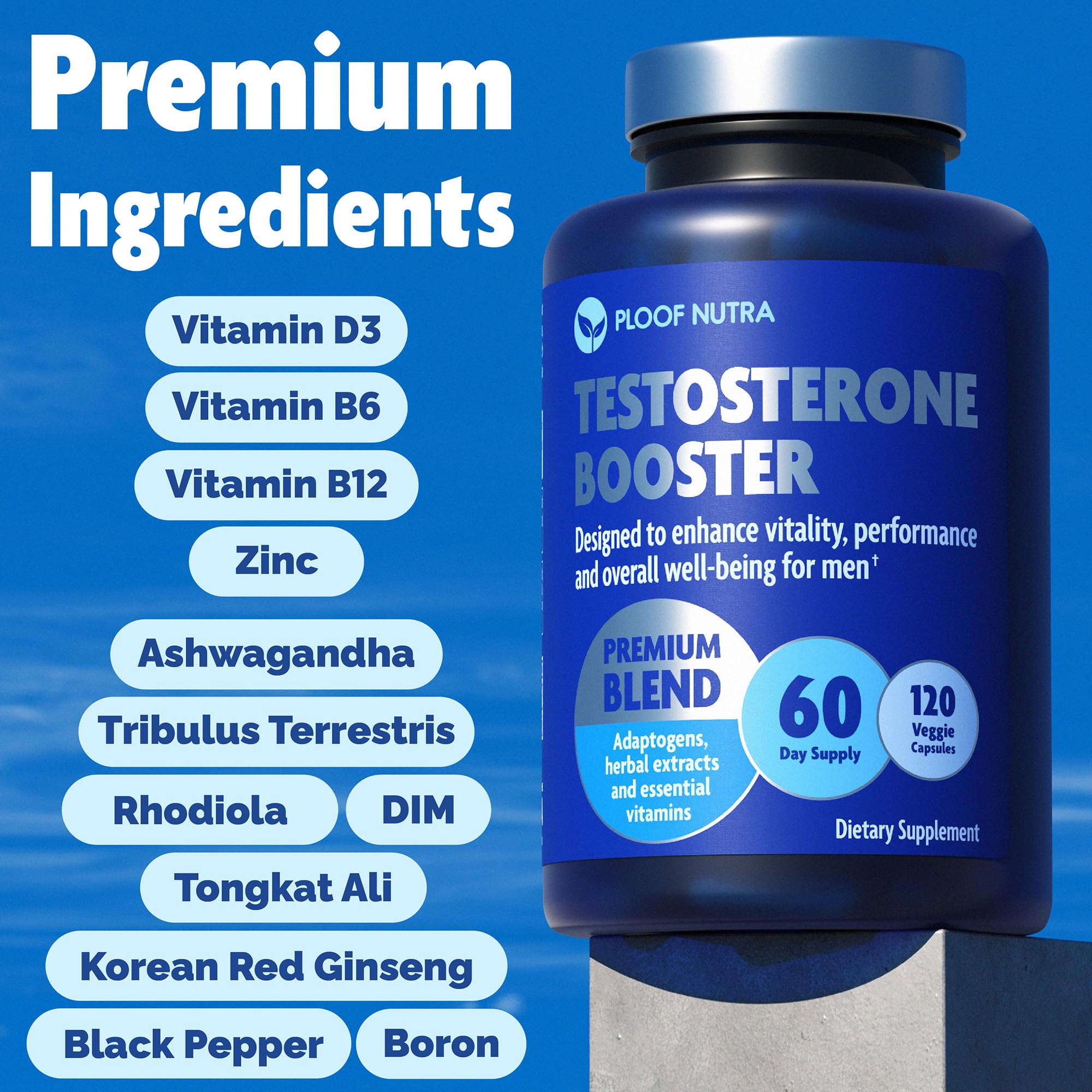 Testosterone Booster Supplement for Men - Male Enhancing Test Boost - Ashwagandha, Tongkat Ali, Rhodiola, Tribulus, Vitamin D3, B6, B12 - Workout, Muscle Builder, Strength, Energy, Performance - 120ct