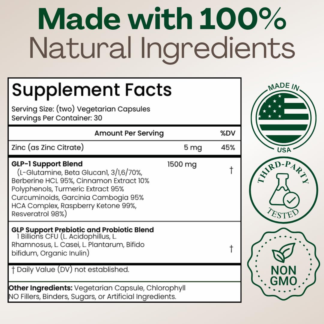 GLP-1 Supplement for Women and Men | Hunger & Metabolism Support - Expert Formulated to Support GLP1 Naturally | Probiotic and Prebiotic (60 Capsules)