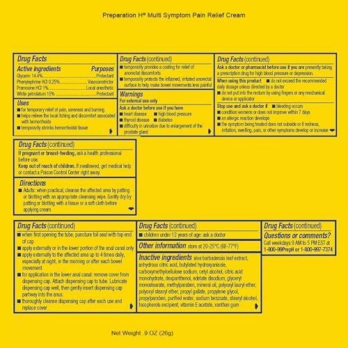 Preparation H Hemorrhoid Symptom Treatment Cream (0.9 Ounce Tube), Maximum Strength Multi-Symptom Pain Relief with Aloe