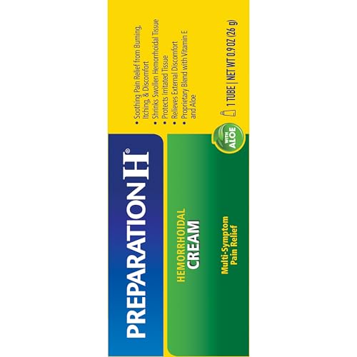 Preparation H Hemorrhoid Symptom Treatment Cream (0.9 Ounce Tube), Maximum Strength Multi-Symptom Pain Relief with Aloe