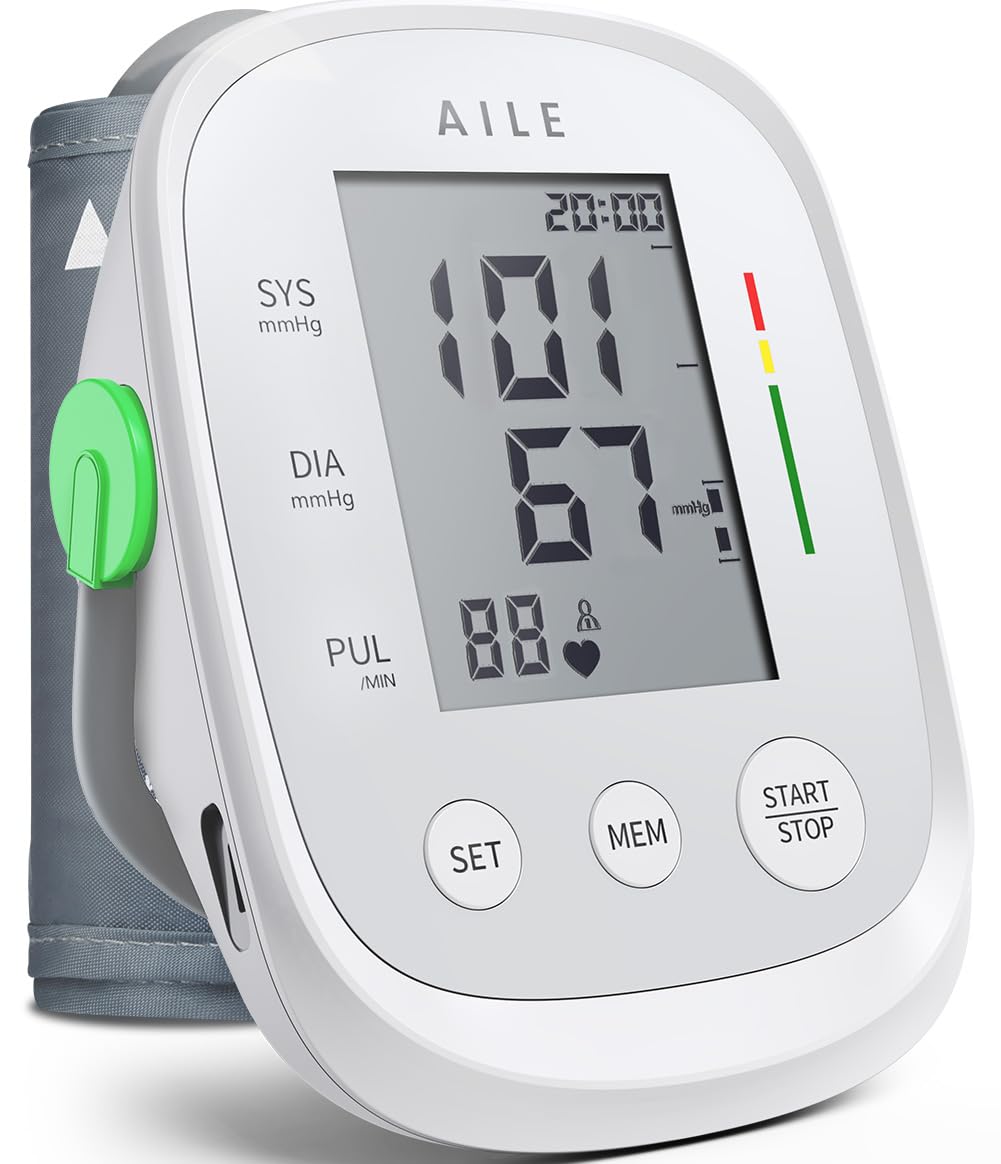 Blood Pressure Monitor, AILE Blood Pressure Machine Upper Arm Large Cuff(8.7"-16.5"), High Automatic Blood Pressure Monitors Cuff for Home Use, (BP) Manual Arm Blood Pressure Monitors, 2 * 99 Memory