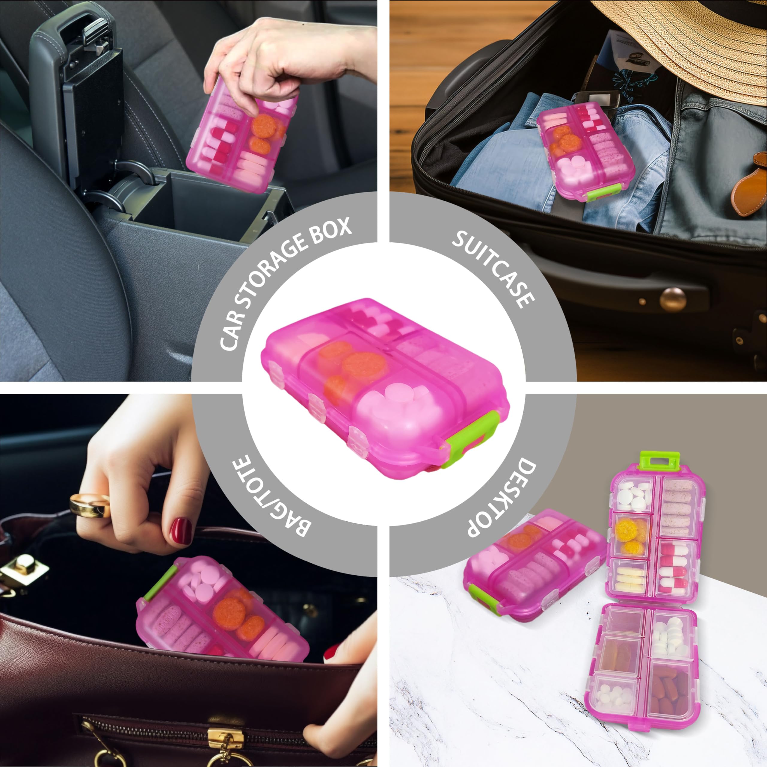 Pill Organizer with Medicine Labels Travel Daily Pill Container Mini Medication Organizer Storage Pill Organizer Travel Essentials Pill Case 7 Day Pill Organizer(Pink & 161 Lables)