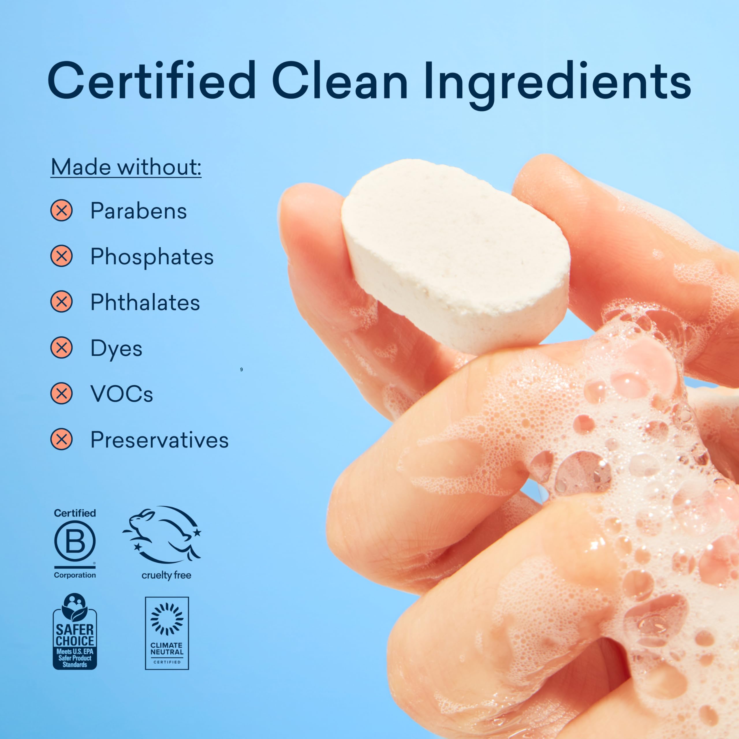 BLUELAND Dishwasher Detergent Tablets, 60 Count, Unscented 100% Plastic-Free Eco Friendly Dishwashing Pods, Natural, Sustainable