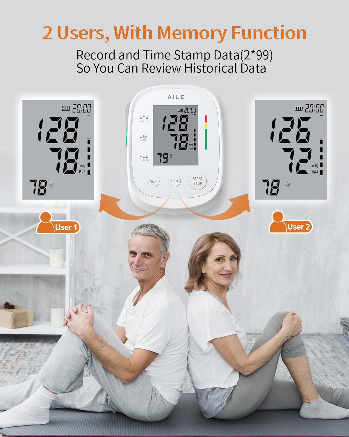 Blood Pressure Monitor, AILE Blood Pressure Machine Upper Arm Large Cuff(8.7"-16.5"), High Automatic Blood Pressure Monitors Cuff for Home Use, (BP) Manual Arm Blood Pressure Monitors, 2 * 99 Memory