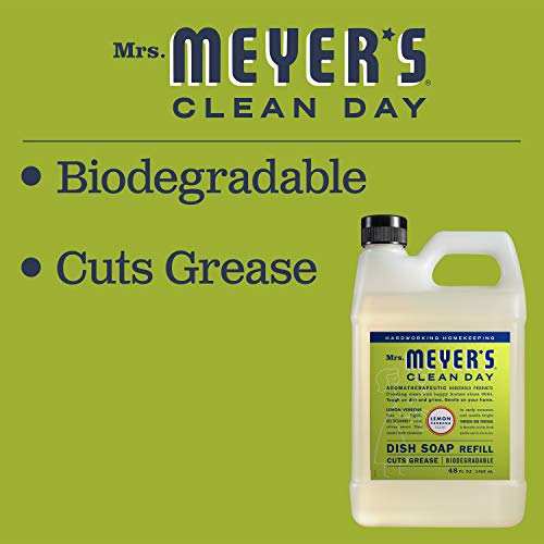 MRS. MEYER'S CLEAN DAY Liquid Dish Soap Refill, Biodegradable Formula, Lemon Verbena, 48 Fl Oz (Pack of 1)