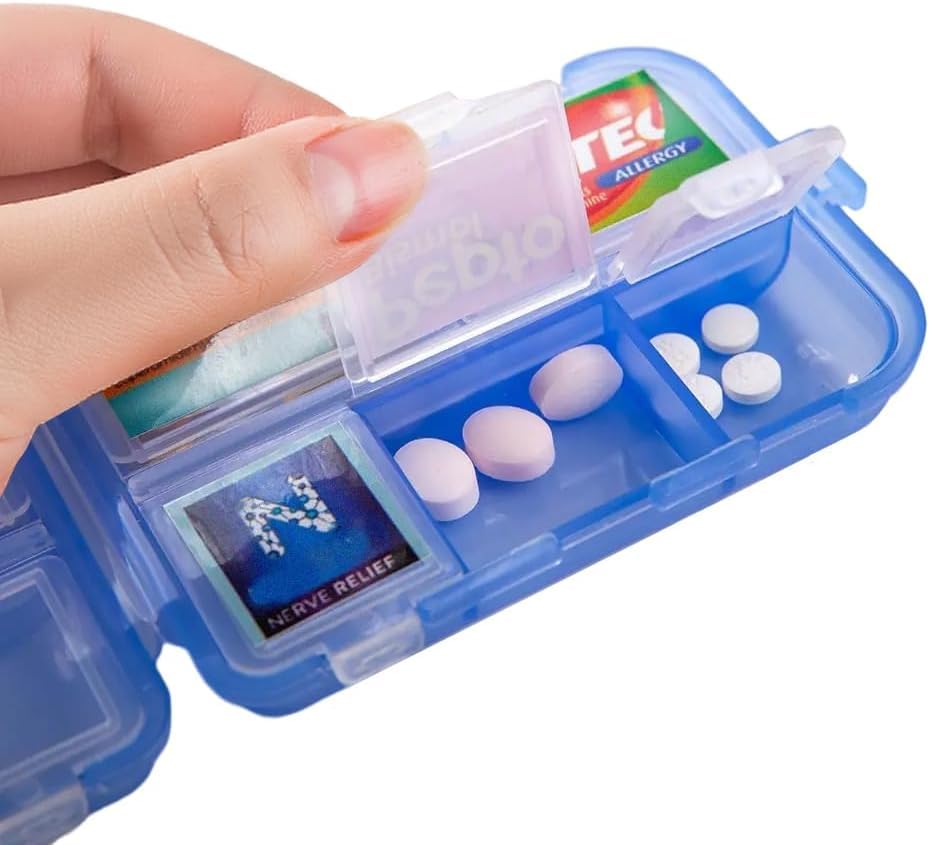 Pill Organizer with Medicine Labels Travel Daily Pill Container Mini Medication Organizer Storage Pill Organizer Travel Essentials Pill Case 7 Day Pill Organizer(Pink & 161 Lables)