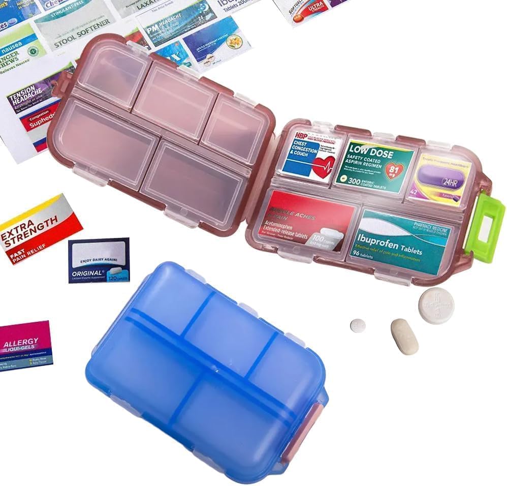 Pill Organizer with Medicine Labels Travel Daily Pill Container Mini Medication Organizer Storage Pill Organizer Travel Essentials Pill Case 7 Day Pill Organizer(Pink & 161 Lables)