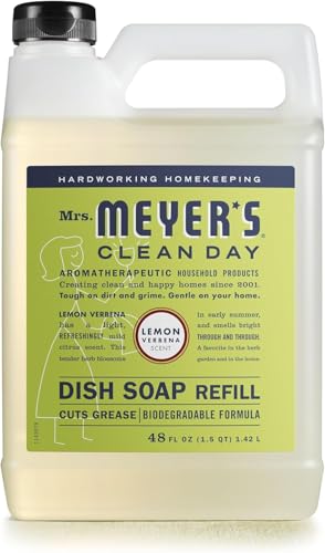 MRS. MEYER'S CLEAN DAY Liquid Dish Soap Refill, Biodegradable Formula, Lemon Verbena, 48 Fl Oz (Pack of 1)