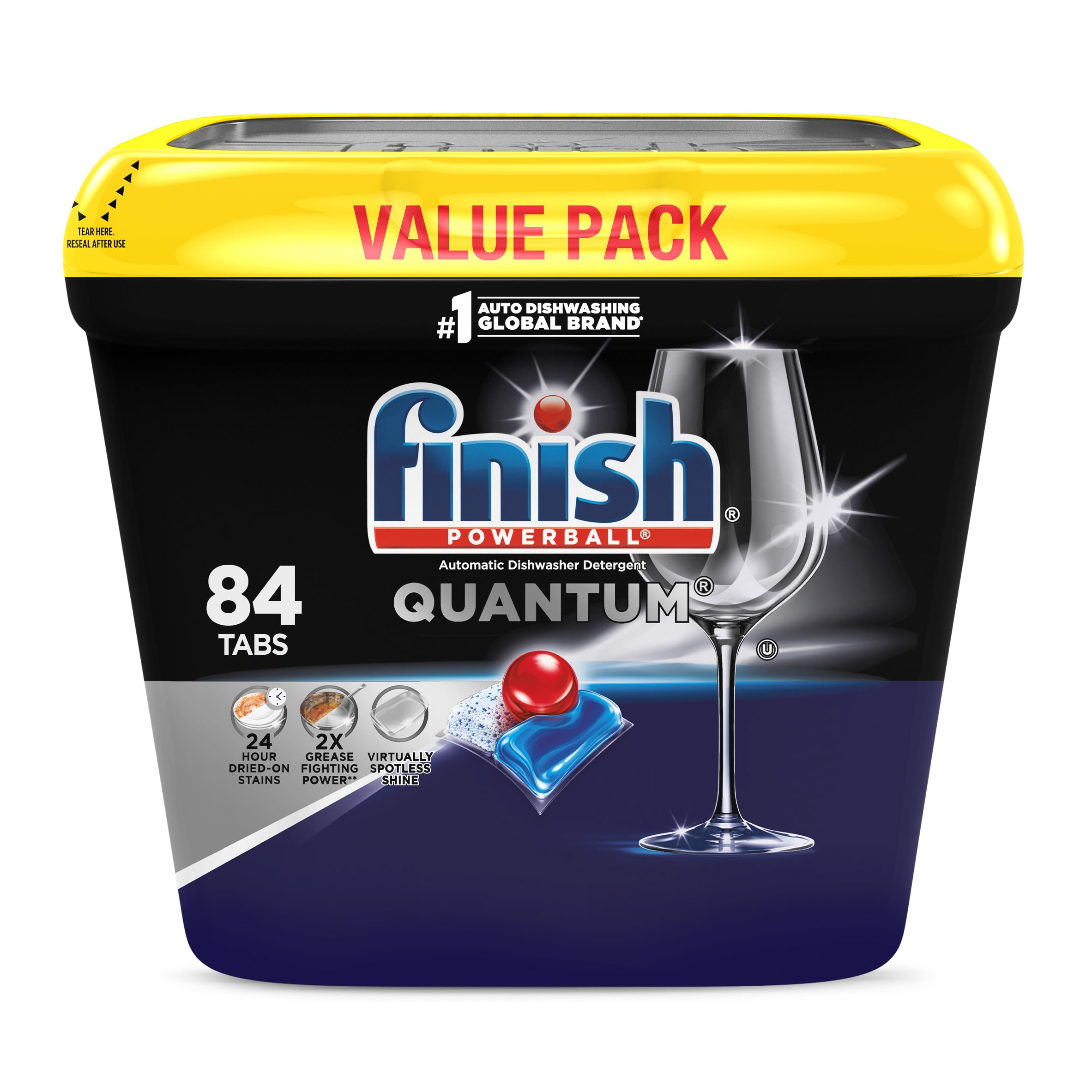 Finish Quantum Dishwasher Pods, No Pre-Rinse Dishwasher Detergent Soap Removes 24HR Dried-On Stain and Grease, Leaving a Virtually Spotless Shine, 84 Count