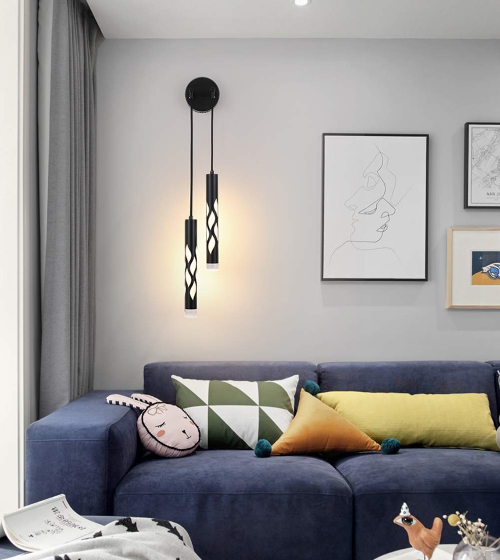 AN.KLN 2 Lights 24W Warm Light LED Wall Light Metal Acrylic Wall Bedside Lamp, Creative Indoor Lighting Wall Lamp for Bedroom Dining Room Living Room Hallway Decoration Lamp,Black