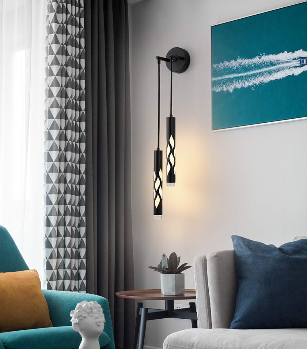 AN.KLN 2 Lights 24W Warm Light LED Wall Light Metal Acrylic Wall Bedside Lamp, Creative Indoor Lighting Wall Lamp for Bedroom Dining Room Living Room Hallway Decoration Lamp,Black
