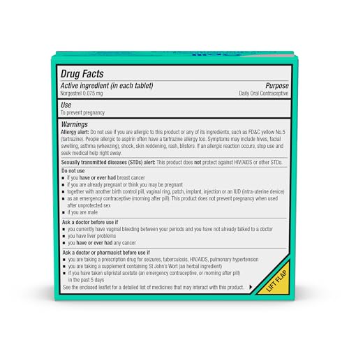 Opill, Daily Oral Birth Control Pills, Over-The-Counter Progestin-Only Contraceptive, FDA-Approved & Estrogen-Free, 28 Count
