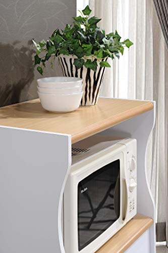 HODEDAH IMPORT Microwave Cart with One Drawer, Two Doors, and Shelf for Storage, White