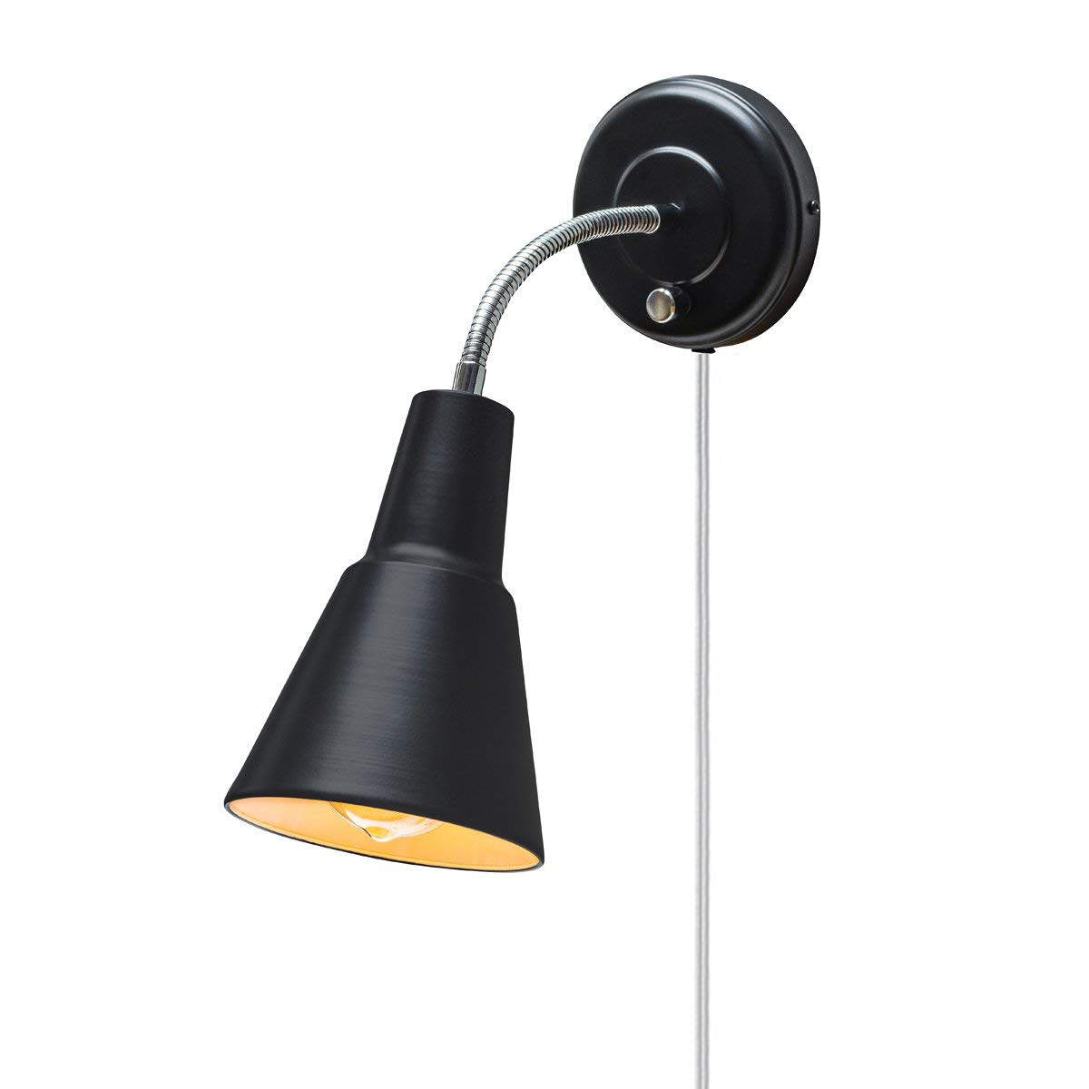 AN.KLN Plug in Wall Light Flexible Gooseneck Reading Lamp with Switch, Vintage Industrial Black Metal Bedside Wall Lamp, 1.8m Cable, E27 Socket, for Bedroom Living Room Study,1Pack