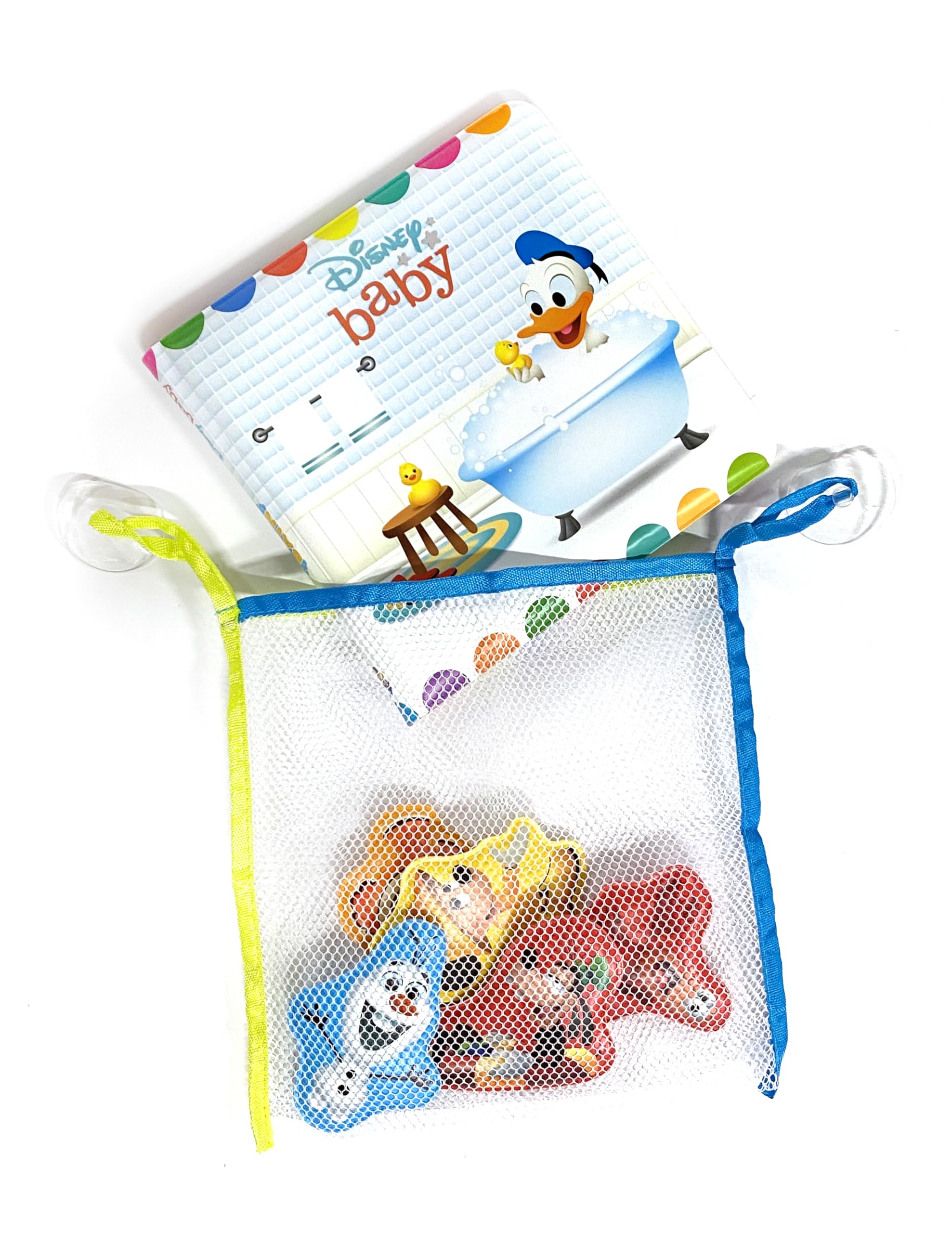 Disney Baby Bath Time Books - Activity Books for kids, Bath book, 6 Padded suction cups, 1 Mesh bag