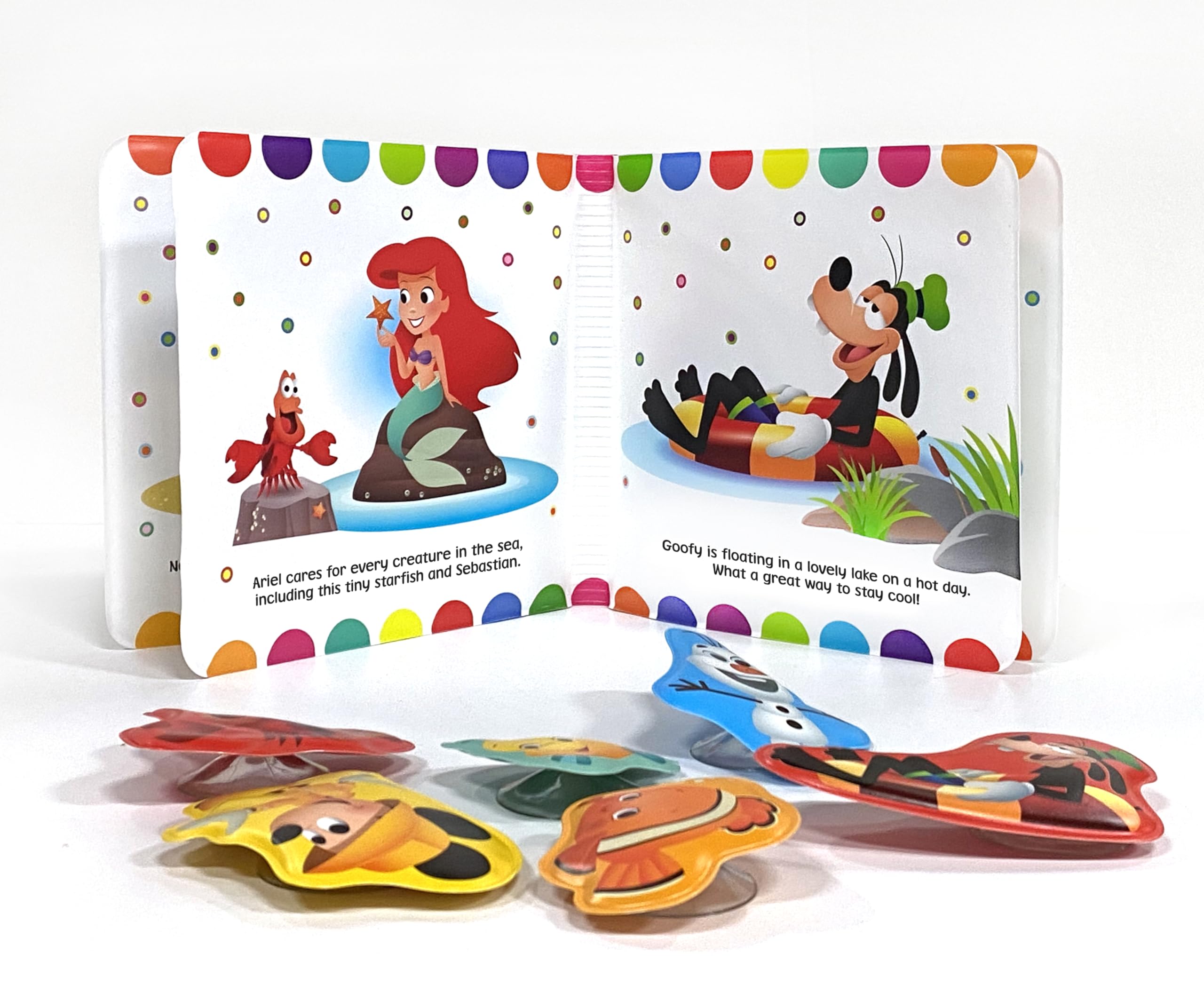 Disney Baby Bath Time Books - Activity Books for kids, Bath book, 6 Padded suction cups, 1 Mesh bag