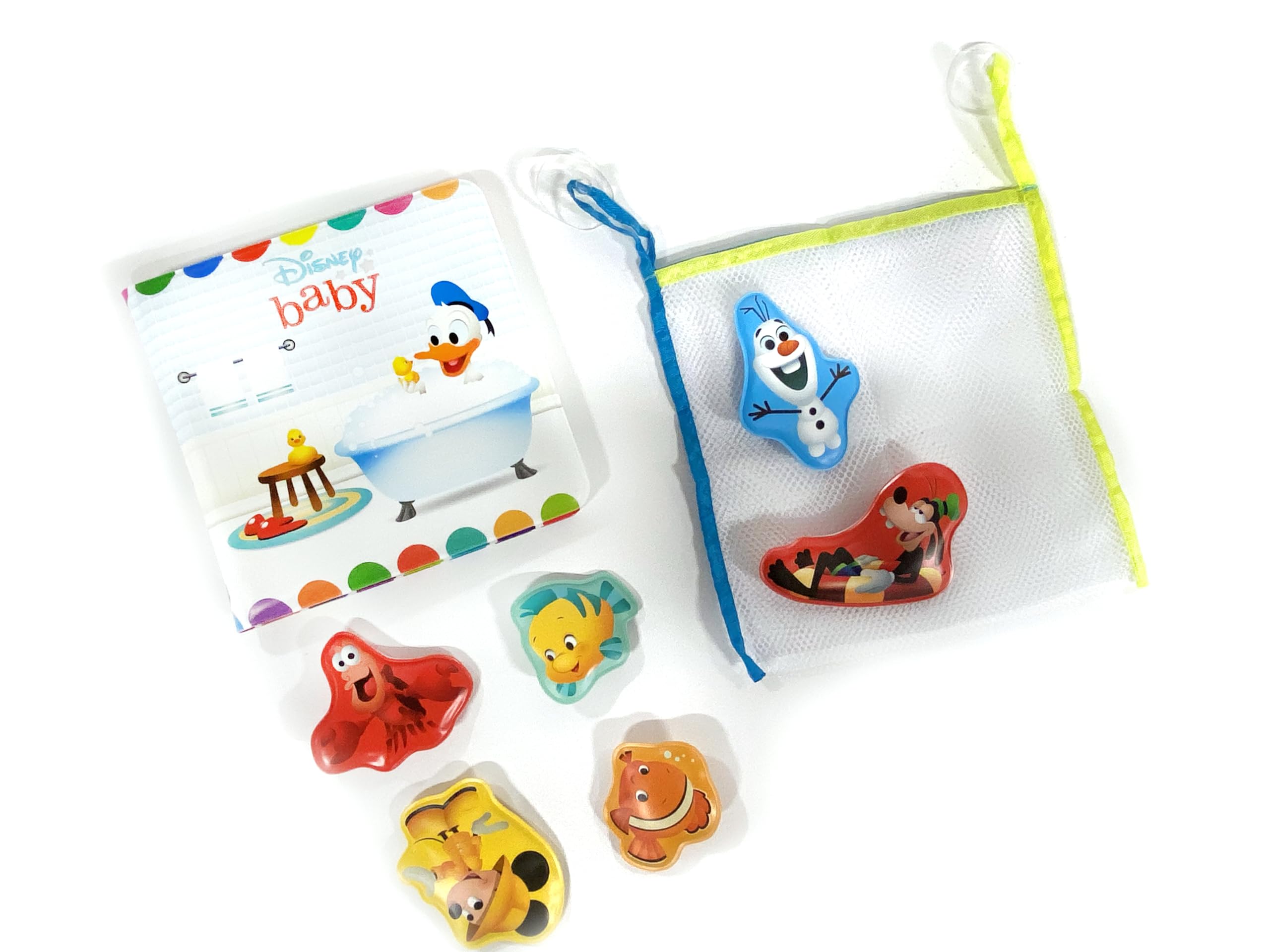 Disney Baby Bath Time Books - Activity Books for kids, Bath book, 6 Padded suction cups, 1 Mesh bag