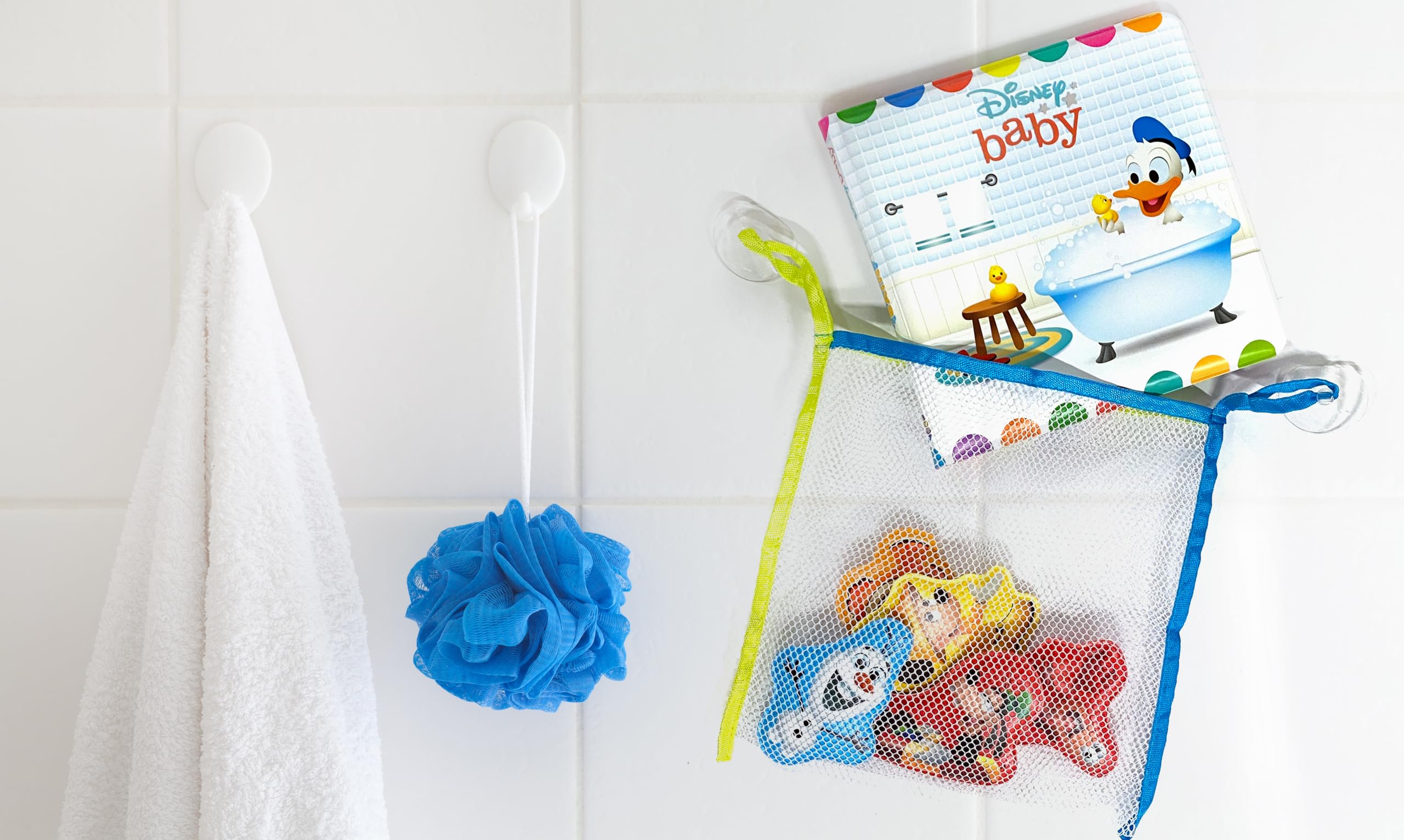Disney Baby Bath Time Books - Activity Books for kids, Bath book, 6 Padded suction cups, 1 Mesh bag