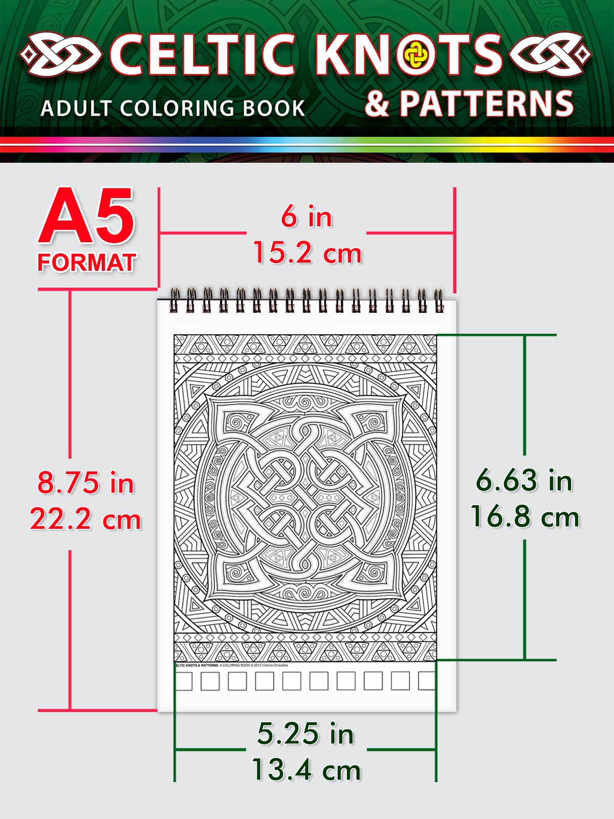 Celtic Knots and Patterns. Adult Travel Size Coloring Book on Thick Artist Paper with a Spiral Binding on The top