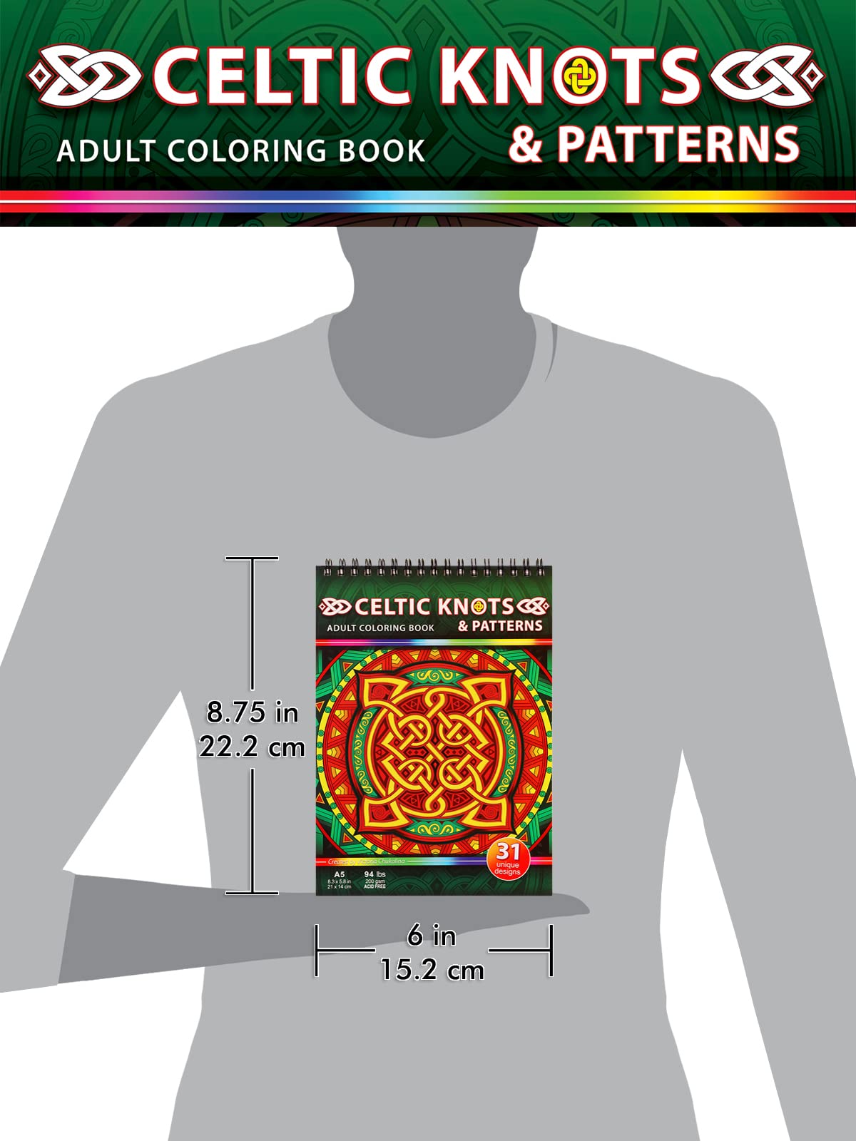Celtic Knots and Patterns. Adult Travel Size Coloring Book on Thick Artist Paper with a Spiral Binding on The top