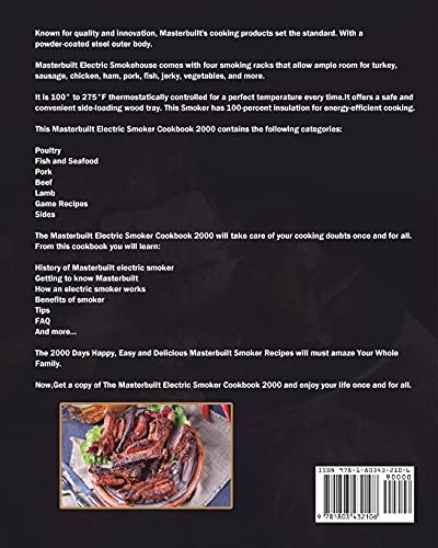 The Masterbuilt Electric Smoker Cookbook 2000: 2000 Days Happy, Easy and Delicious Masterbuilt Smoker Recipes for Your Whole Family