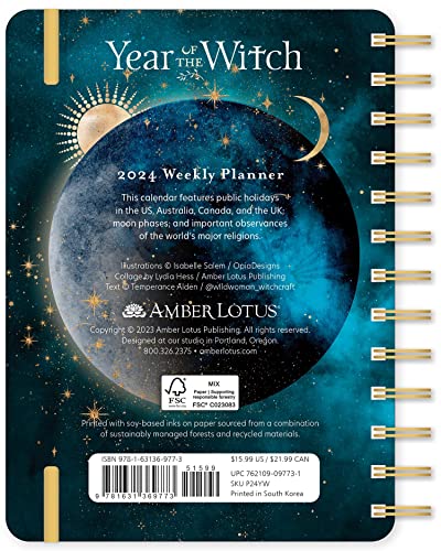 Year of the Witch 2024 Weekly Planner by Temperance Alden | Travel-Size 12-Month Calendar | Compact 5" x 7" | Flexible Cover, Wire-O Binding, Elastic Closure, Inner Pockets