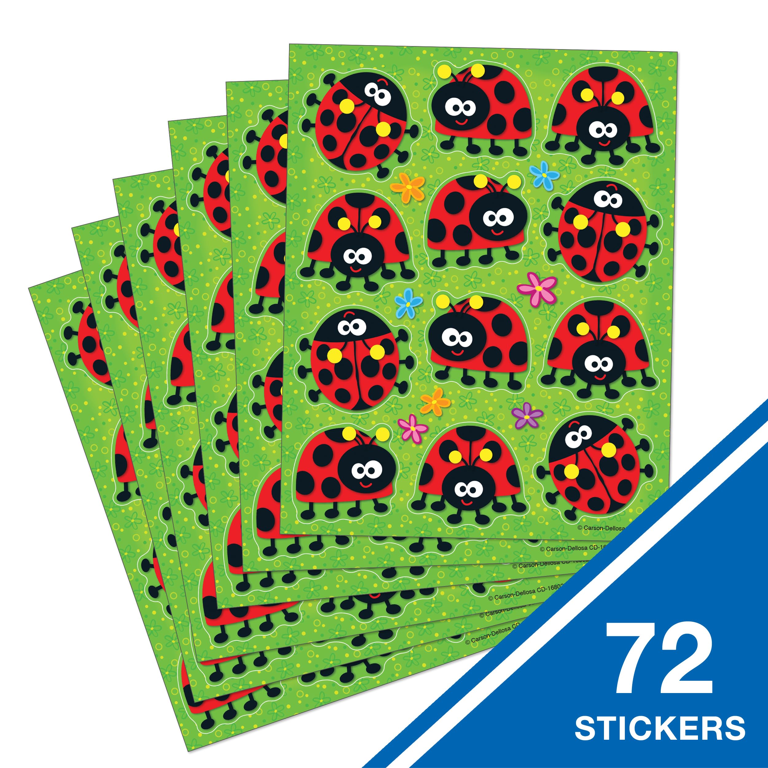 Carson Dellosa 72 Ladybug Stickers for Kids, 6 Sheets of Lady Bug Incentives for Kid Crafts, Scrapbooking, Water Bottle, Teacher Planner, Reward Chart, and School Supplies, Classroom Must Haves