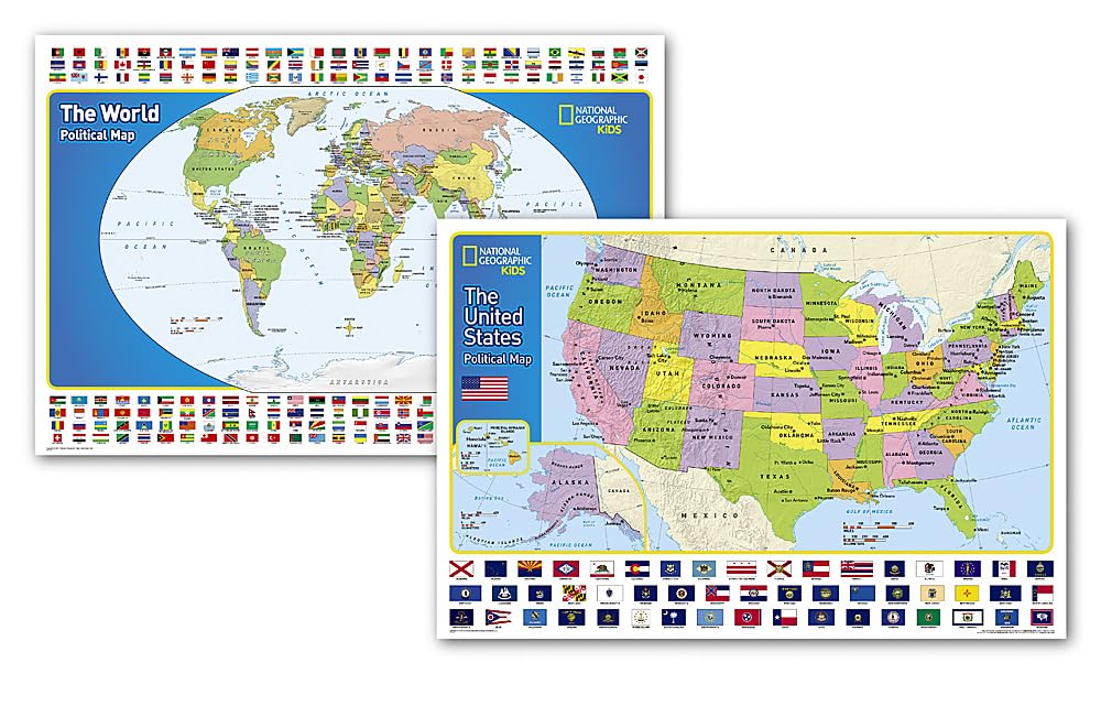National Geographic World and United States for Kids Maps (Poster Size: 36 x 24 in) [Map Pack Bundle] (National Geographic Reference Map)