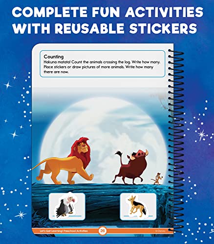 Disney Learning Let's Get Learning! Preschool Activity Book for Kids Ages 3-5, Pre K Wipe Clean Workbook With Letters, Numbers, Shapes, & Sight Words Activities, Reusable Sticker Book for Toddlers