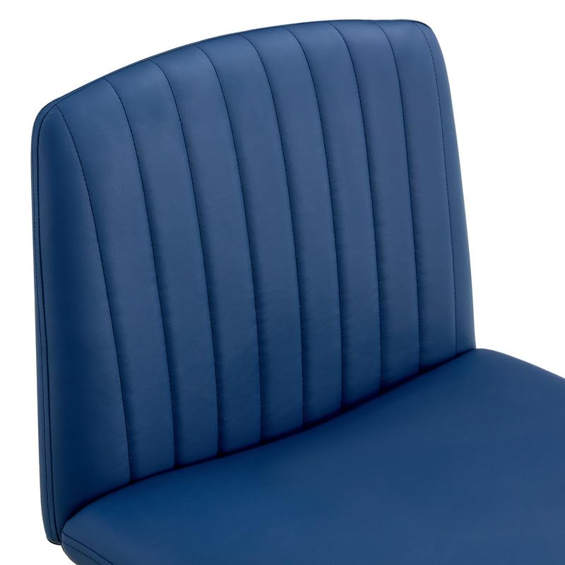 TURRIDU Criss Cross Chair No Wheels, Armless Office Chair with Wide Seat and Mid Back, Height Adjustable Swivel Cross Legged Office Chair Computer Vanity Chair for Home, Office, Small Space, Blue