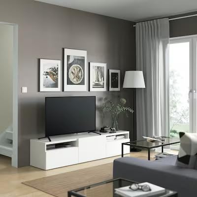 TV Unit with Drawers and Door,White/Laxviken White, 70 7/8x16 1/2x15 3/8 "