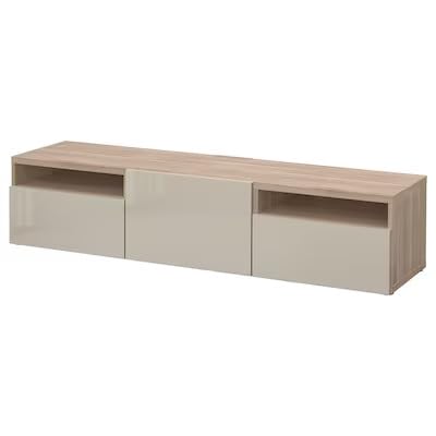 TV Unit with Drawers and Door,Walnut Effect Light Gray/Selsviken high-Gloss/Beige, 70 7/8x16 1/2x15 3/8 "