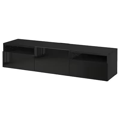 TV Unit with Drawers and Door,Black-Brown/Selsviken high-Gloss/Black, 70 7/8x16 1/2x15 3/8 "