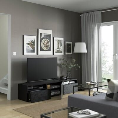TV Unit with Drawers and Door,Black-Brown/Laxviken Black, 70 7/8x16 1/2x15 3/8 "