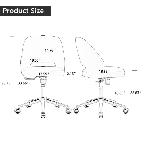 Wekity Modern Home Velvet Office Chairs, Adjustable 360 °Swivel Chair Engineering Plastic Armless Swivel Computer Chair with Wheels for Living Room, Bed Room Office Hotel Dining Room (Pink)