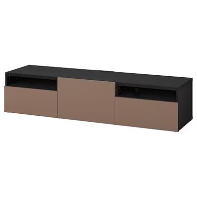 TV Unit with Drawers and Door, Black-Brown/Lappviken Light Gray-Brown, 70 7/8x16 1/2x15 3/8 "