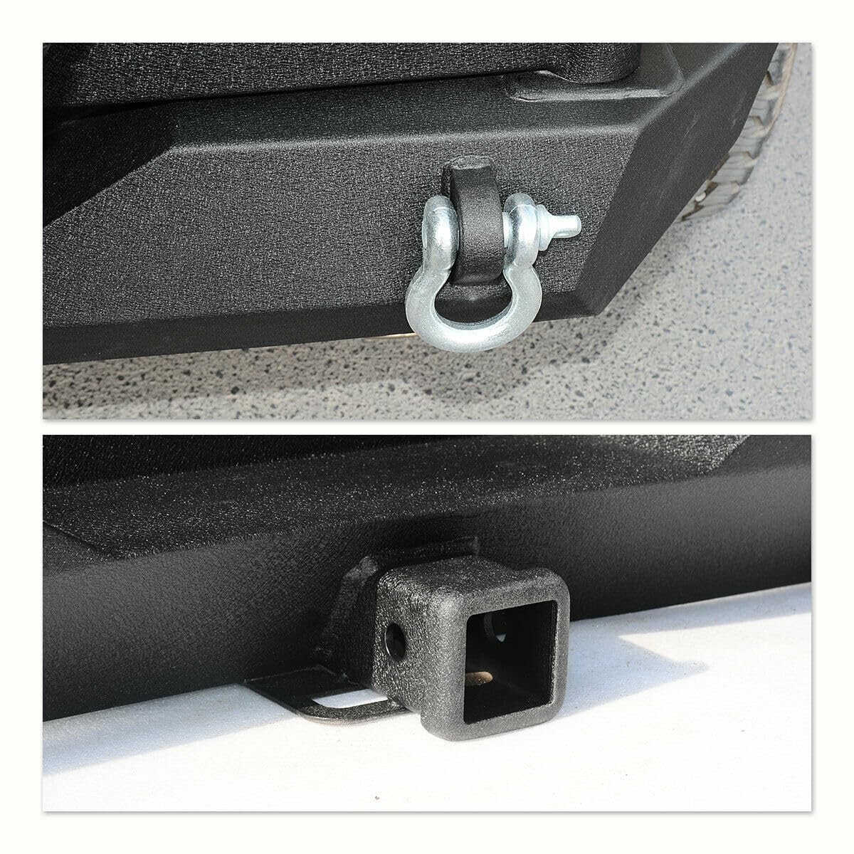 kikubiou 1pc Rear Textured Black Iron Bumper Cover Rock Crawler Bumper With Tire Carrier & Linkage