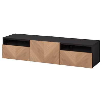 TV Unit, Black-Brown/Hedeviken Oak Veneer, 70 7/8x16 1/2x15 3/8 "