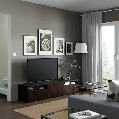 TV Unit, Black-Brown Hedeviken/Dark Brown Stained Oak Veneer, 70 7/8x16 1/2x15 3/8 "