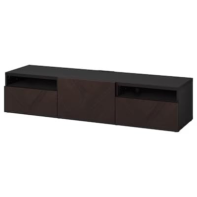 TV Unit, Black-Brown Hedeviken/Dark Brown Stained Oak Veneer, 70 7/8x16 1/2x15 3/8 "