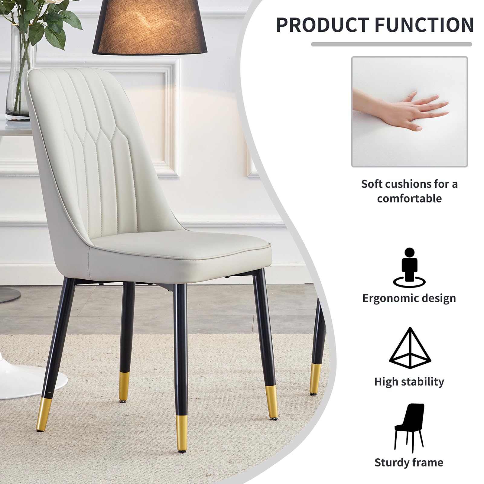 5-Piece Modern Glass Dining Table Set, 63" Kitchen Table with White Imitation Marble Pattern Tabletop and 4 Light Gray Dining Chairs Rectangular Kitchen Table Set Dining Room Table Set for 4
