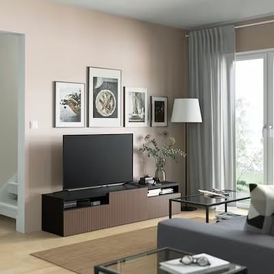 TV Unit, Black-Brown Björköviken/Brown Stained Oak Veneer, 70 7/8x16 1/2x15 3/8 "