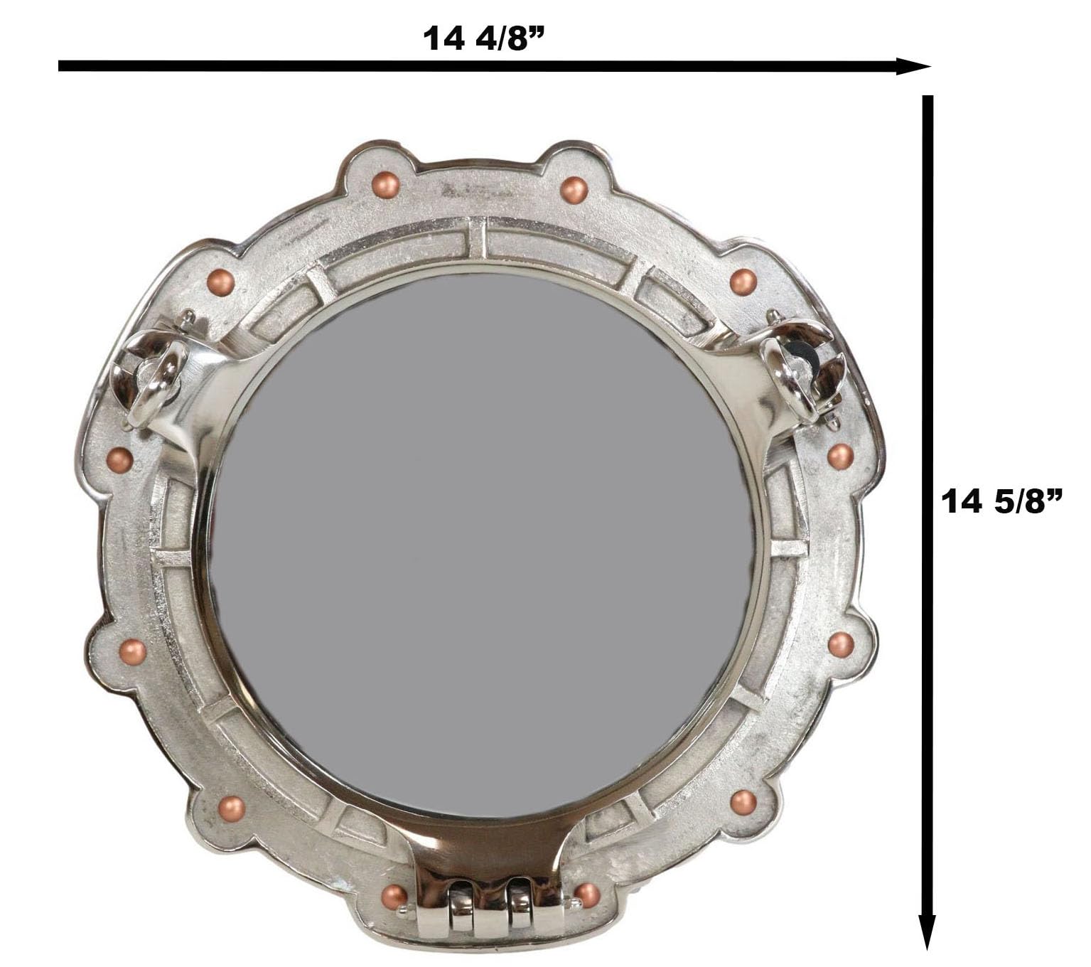 Ebros Gift Polished Aluminum Nautical Marine Round Ship Porthole Folding Wall Mirror Decor 14.5" Diameter Ocean Sailor Sea Exploration and Travel Accent
