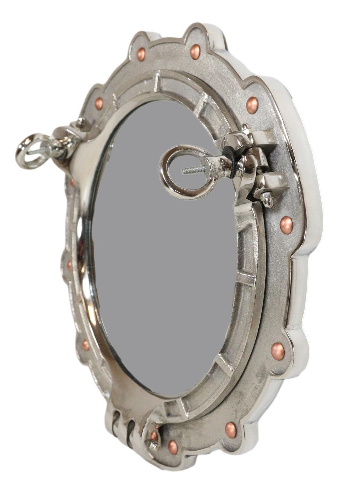Ebros Gift Polished Aluminum Nautical Marine Round Ship Porthole Folding Wall Mirror Decor 14.5" Diameter Ocean Sailor Sea Exploration and Travel Accent