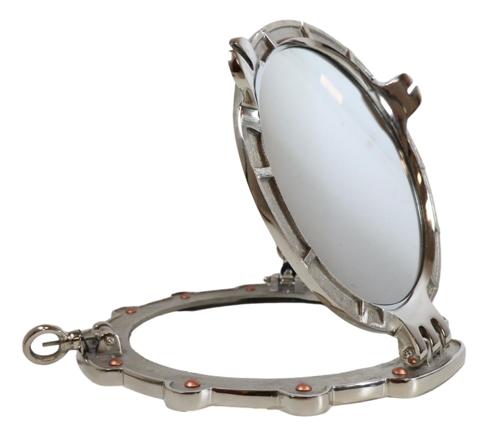 Ebros Gift Polished Aluminum Nautical Marine Round Ship Porthole Folding Wall Mirror Decor 14.5" Diameter Ocean Sailor Sea Exploration and Travel Accent