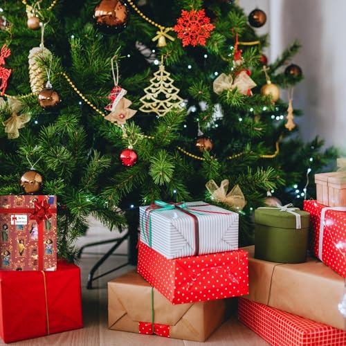 Ja'cor Encanto Christmas Wrapping Paper 2 Rolls 40 Sq Ft Total, Red Gift Wrap for Birthday Holiday Thanksgiving Presents Party Supplies All Occasion Bundle with 1-Mini Wrapping Paper Cutter